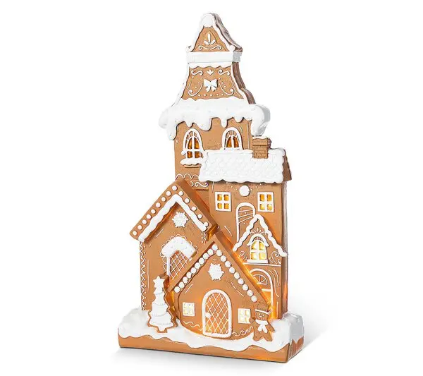 GLITZHOME 18'h Christmas Lighted Gingerbread Ho Use Table Decor