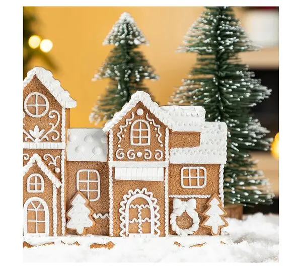 GLITZHOME 12'l Christmas Gingerbread Townhouse Able Decor