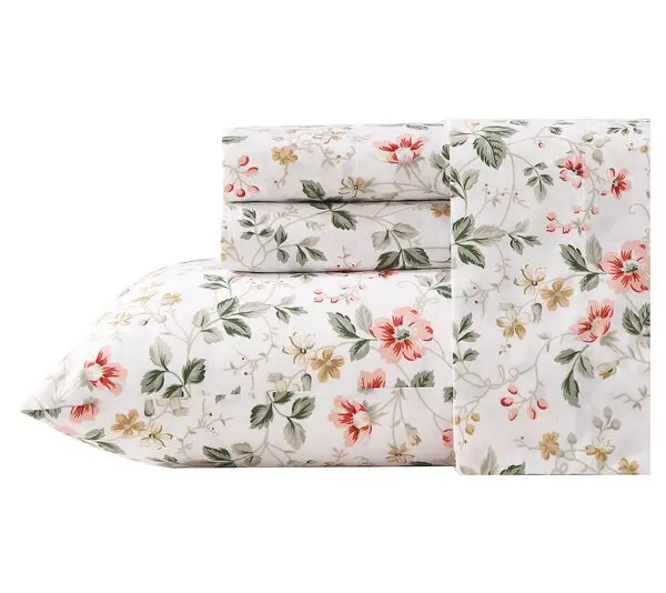 Laura Ashley Meadow Floral Gold Cotton Percale Ing Sheet Set - One-color