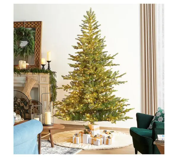 GLITZHOME 7.5' Led Pre-lit Green Full Fir Faux Hristmas Tree - One-color