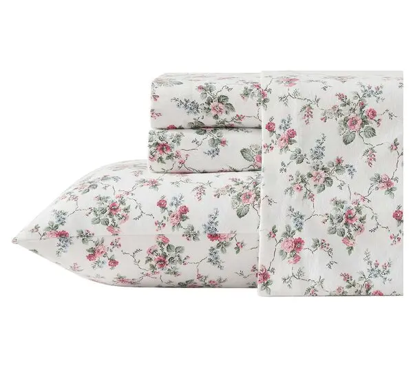 Laura Ashley Le Fleur Pink Cotton Flannel King Heet Set - One-color
