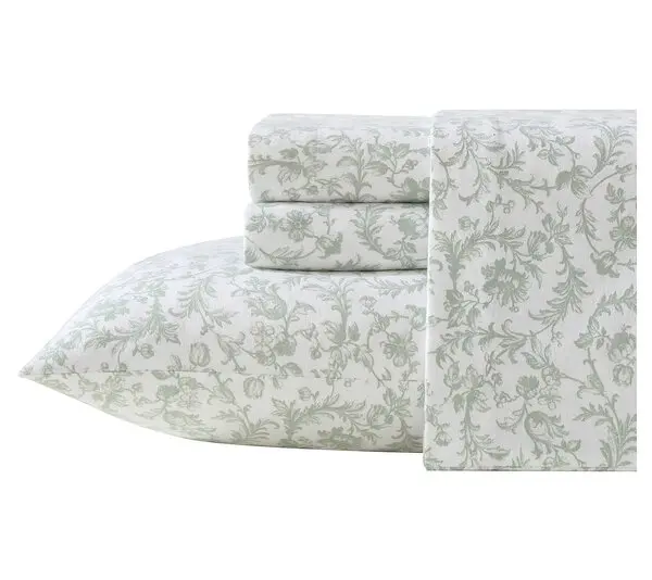 Laura Ashley Brinna Hemlock Green Flannel Queen Sheet Set - One-color