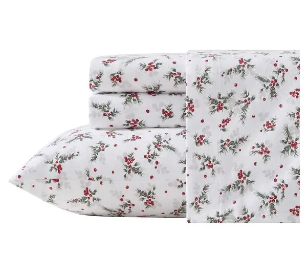 Laura Ashley Berry Bright Red Cotton Flannel Tw In Sheet Set - One-color