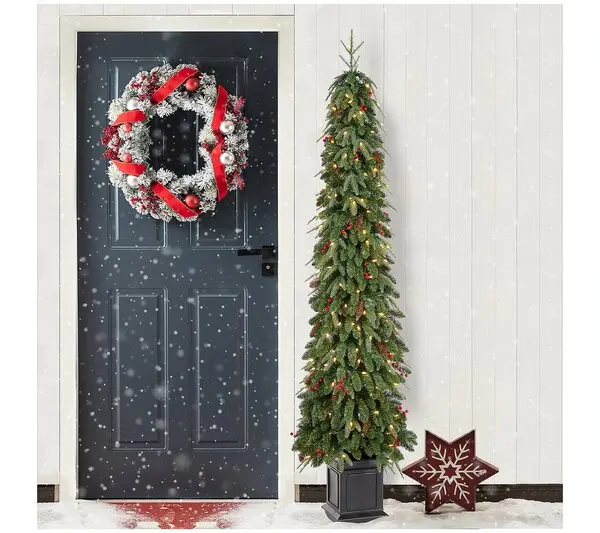 GLITZHOME 7' Led Pre-lit Green Artificial Chris Tmas Porch Tree - One-color