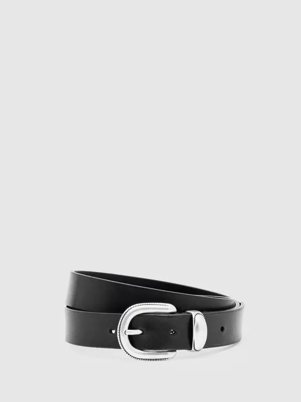 REISS Leather Western Belt - Black