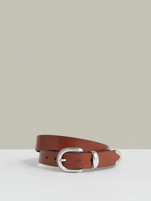 REISS Leather Western Belt - Tan Brown