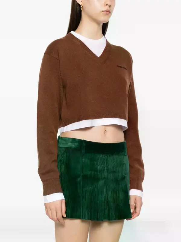 Miu Miu Cropped Cashmere V-neck Sweater - Brown