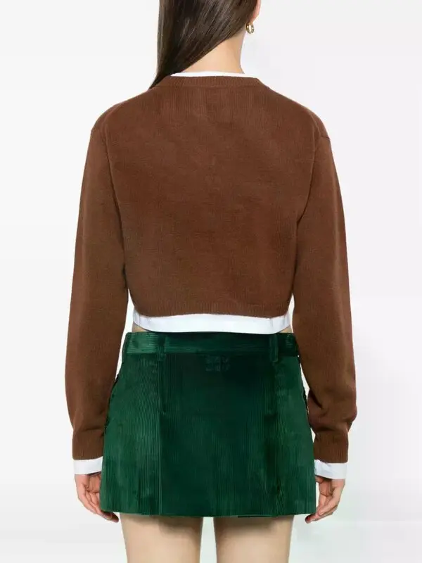 Miu Miu Cropped Cashmere V-neck Sweater - Brown