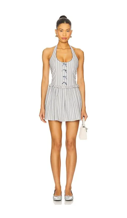 For Love & Lemons Janice Halter Mini Dress - Blue