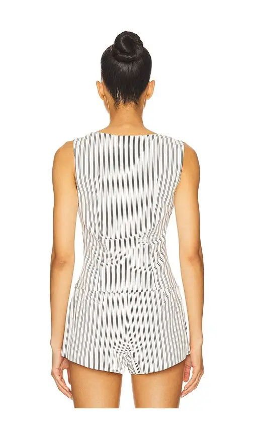 ALL THE WAYS Alerie Button Front Top - White & Black Stripe