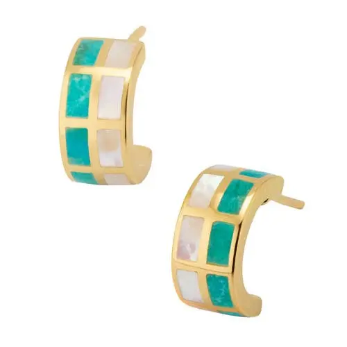 JAN LESLIE Dash Huggie Earring Set - White-turquoise