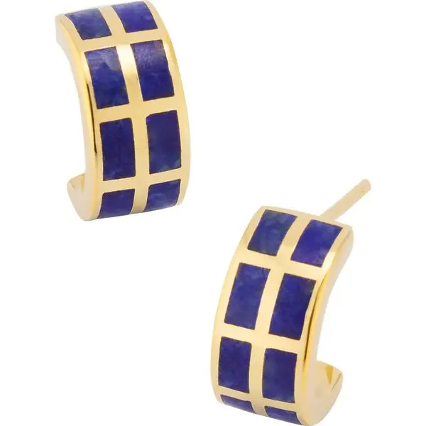 JAN LESLIE Dash Huggie Earring Set In Sterling With 18k Gold Overlay - Blue