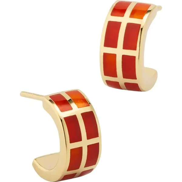 JAN LESLIE Dash Huggie Earring Set In Sterling With 18k Gold Overlay - Red