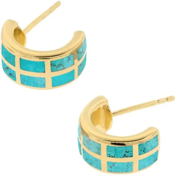 JAN LESLIE Dash Huggie Earring Set In Sterling With 18k Gold Overlay - Turquoise