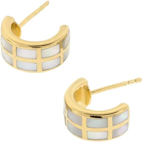 JAN LESLIE Dash Huggie Earring Set In Sterling With 18k Gold Overlay - White
