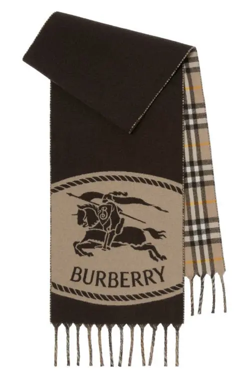 Burberry Reversible Ekd Check Cashmere Scarf - Vole Brown