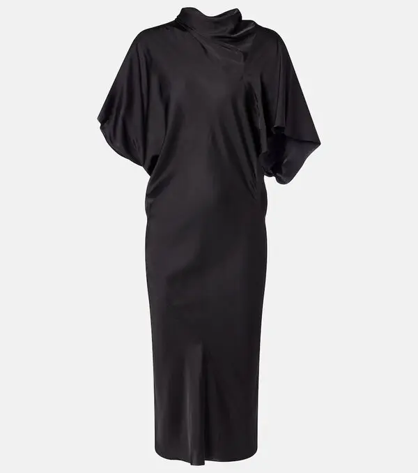 Rick Owens Seb Draped Charmeuse Midi Dress - Black