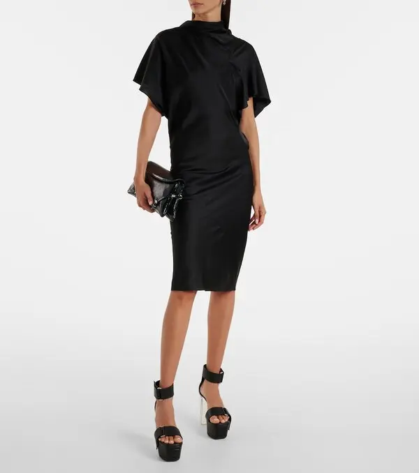 Rick Owens Seb Draped Charmeuse Midi Dress - Black