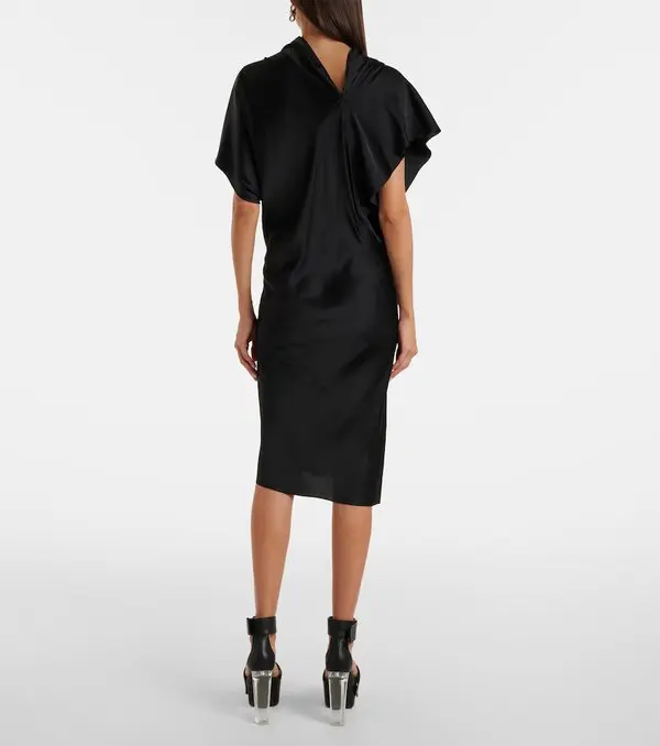 Rick Owens Seb Draped Charmeuse Midi Dress - Black