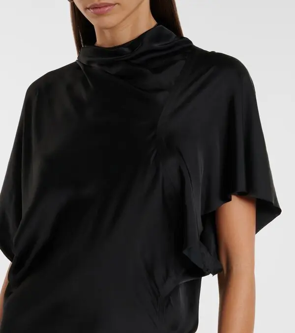 Rick Owens Seb Draped Charmeuse Midi Dress - Black