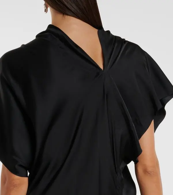 Rick Owens Seb Draped Charmeuse Midi Dress - Black