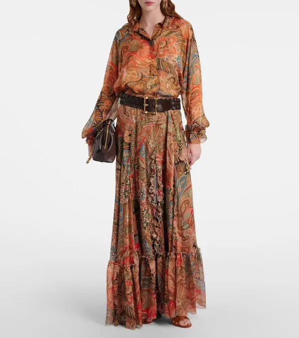 Etro Printed Ruffled Silk Blouse