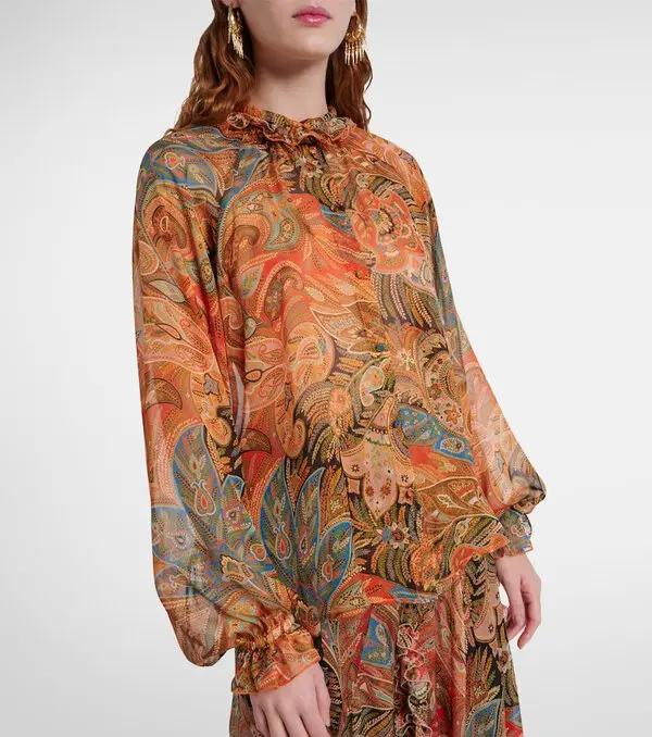 Etro Printed Ruffled Silk Blouse