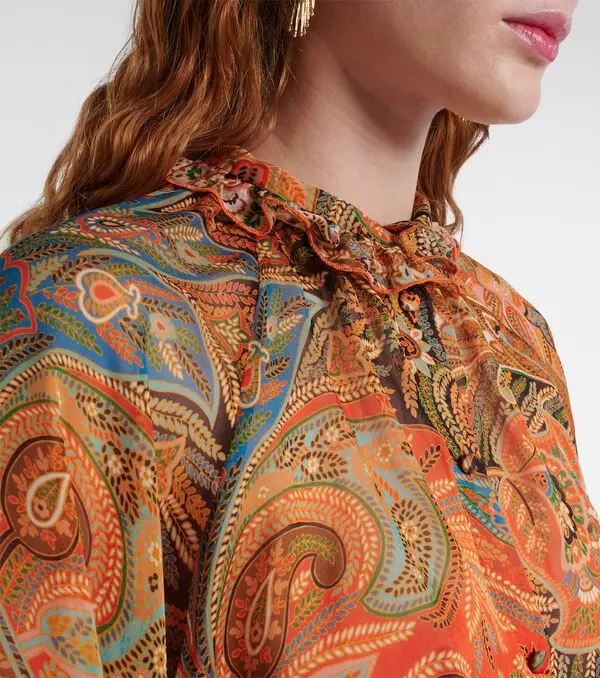 Etro Printed Ruffled Silk Blouse