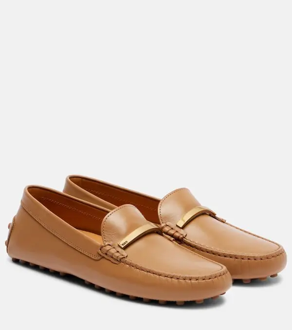 TOD'S Gommino Embellished Leather Loafers - Brown