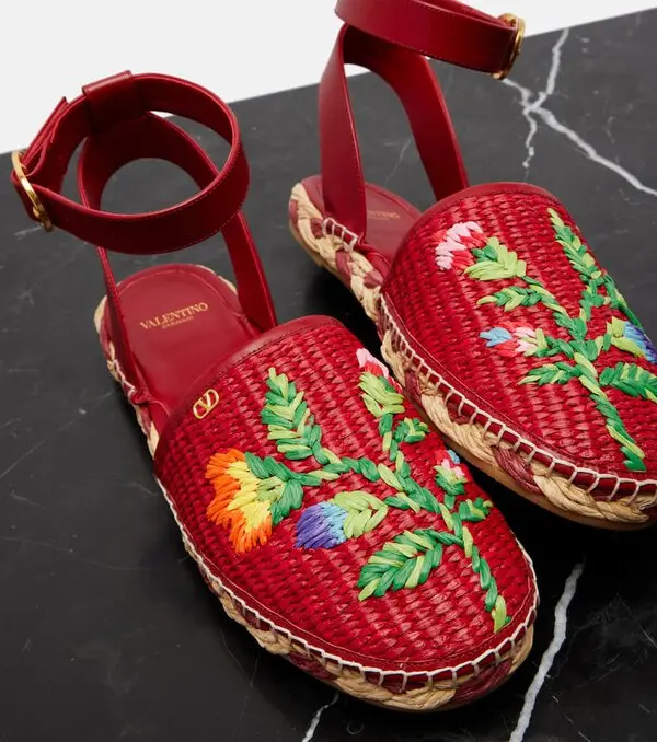 Valentino Garavani Bribri Raffia And Leather Espadrilles