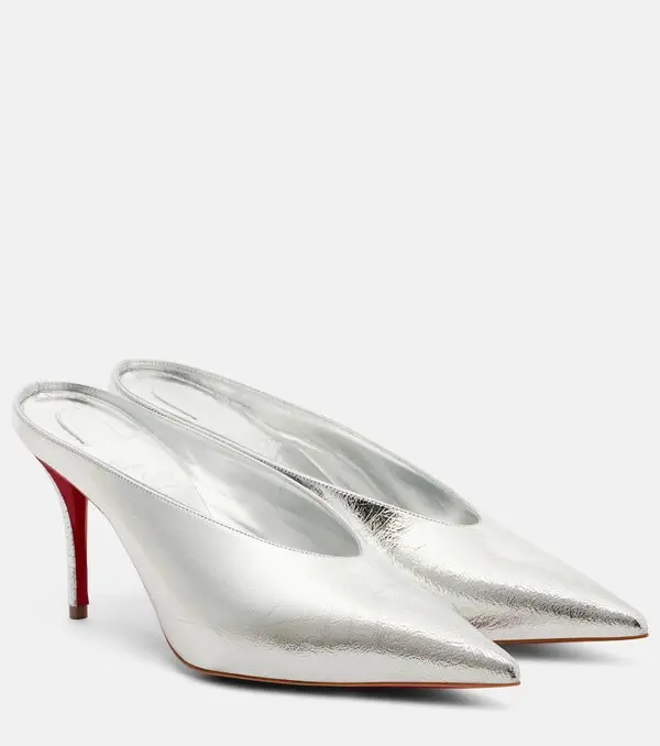 CHRISTIAN LOUBOUTIN Miss Z 80 Metallic Leather Mules - Silver