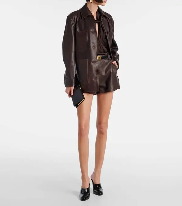 Nour Hammour Leontine Leather Shorts