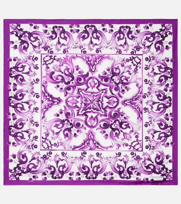 Dolce & Gabbana Majolica Printed Silk Twill Scarf - Purple