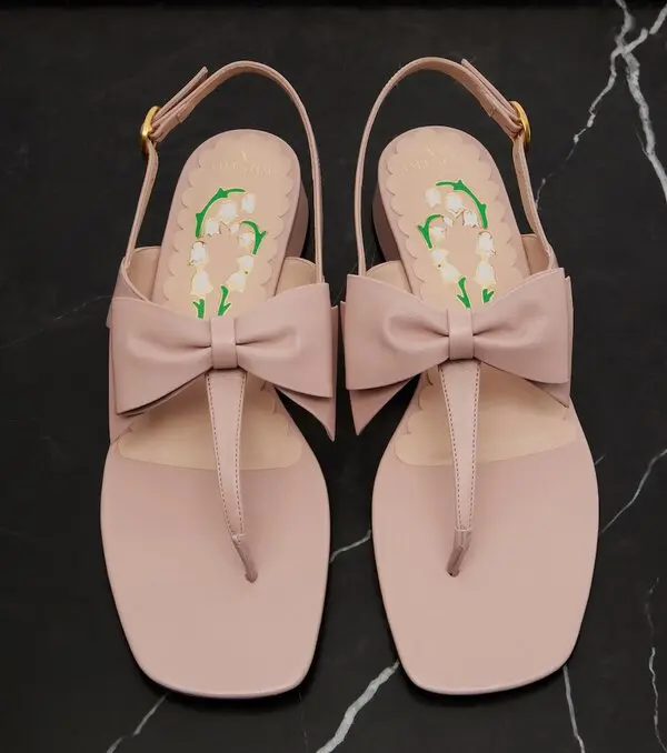Valentino Garavani Bowow 25 Leather Thong Sandals - Pink