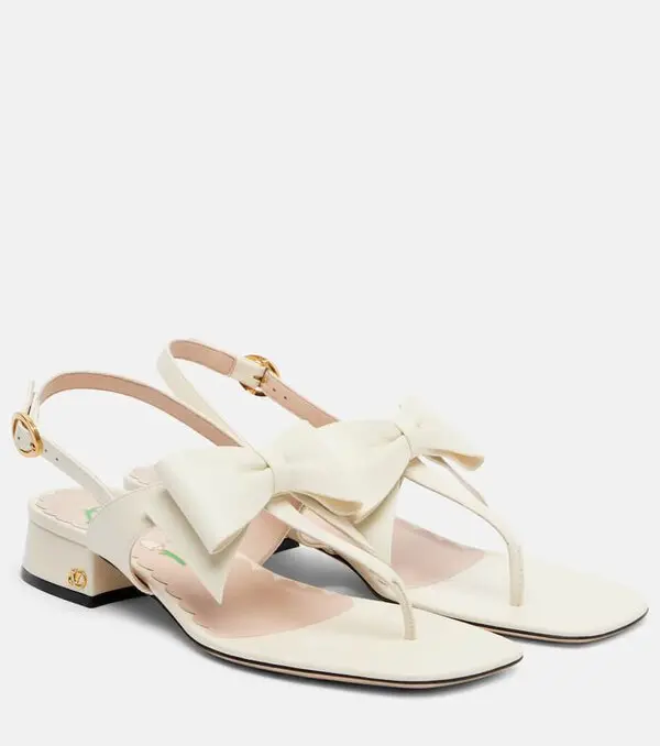 Valentino Garavani Bowow 25 Leather Thong Sandals - White