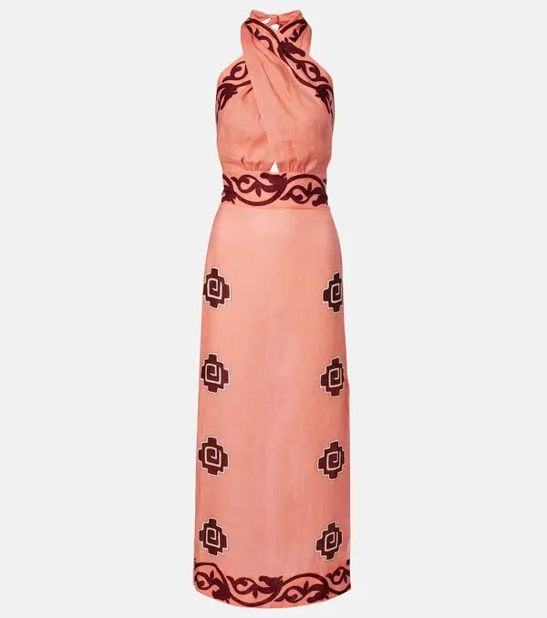 Johanna Ortiz Energetic Patterns Linen Maxi Dress - Pink