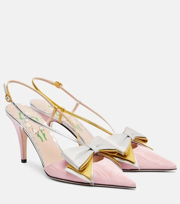 Valentino Garavani Bowow 85 Moiré And Leather Slingback Pumps - Pink