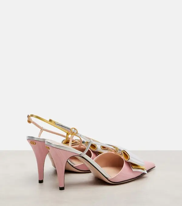 Valentino Garavani Bowow 85 Moiré And Leather Slingback Pumps - Pink