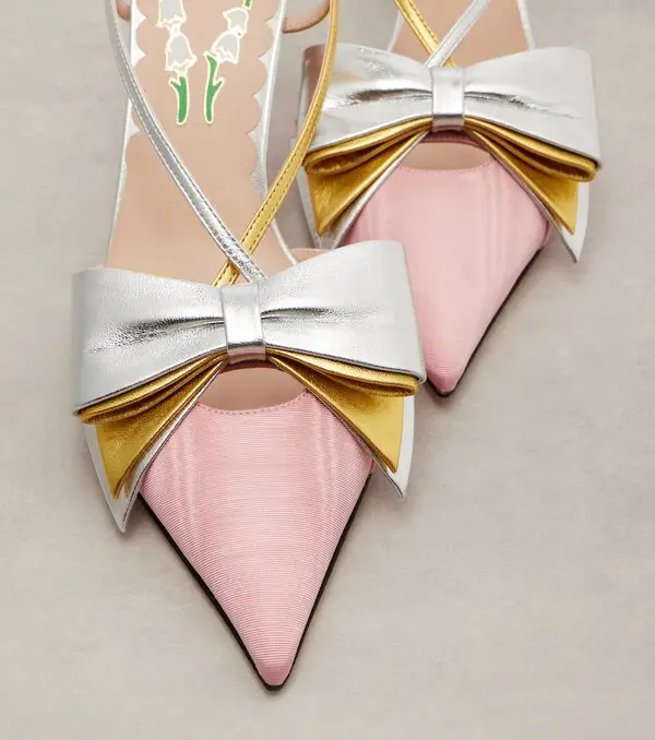 Valentino Garavani Bowow 85 Moiré And Leather Slingback Pumps - Pink