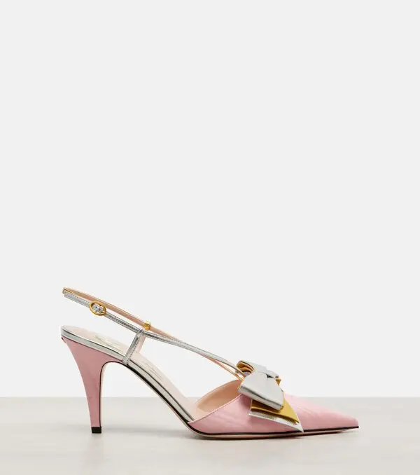 Valentino Garavani Bowow 85 Moiré And Leather Slingback Pumps - Pink