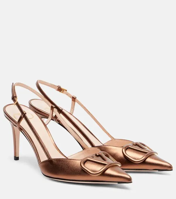 Valentino Garavani Vlogo Signature 80 Leather Slingback Pumps - Brown