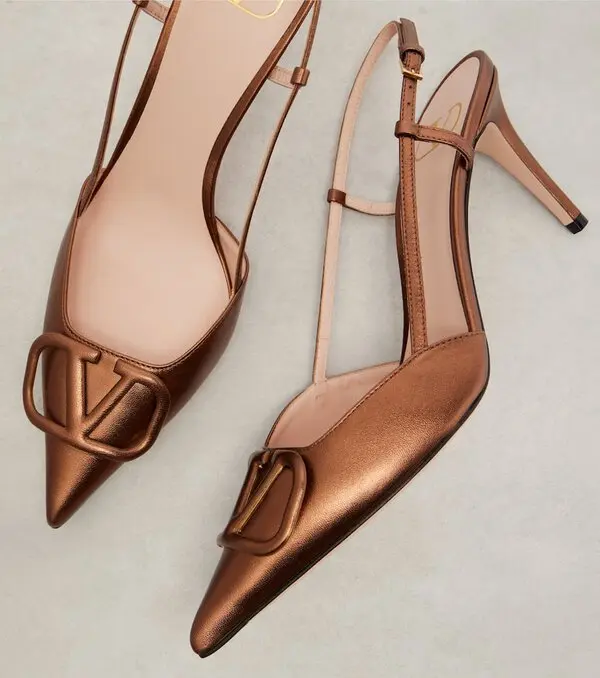 Valentino Garavani Vlogo Signature Leather Slingback Pumps - Brown