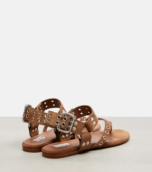 Alaïa Studded Suede Thong Sandals - Brown