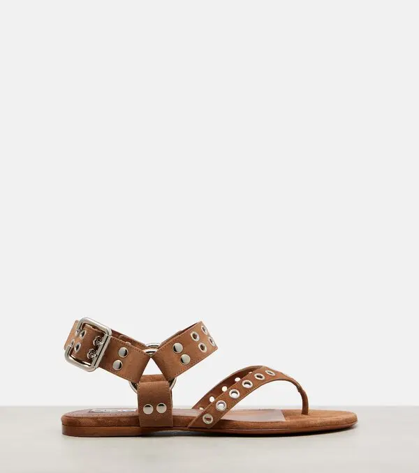 Alaïa Studded Suede Thong Sandals - Brown