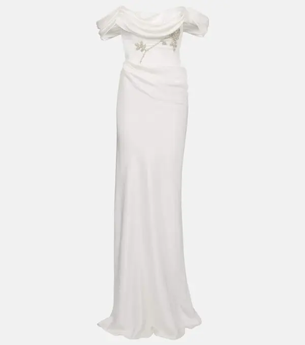 Clio Peppiatt Paloma Beaded Satin Corset Gown - White | Editorialist