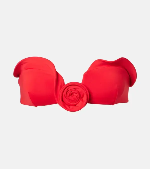 Magda Butrym Floral Appliqué Bikini Top In Cream - Red