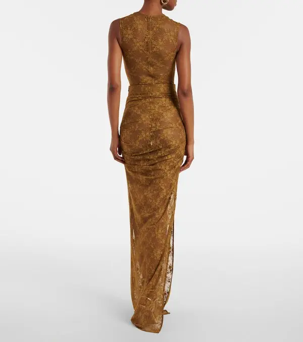 Alex Perry Floral Sheer Lace Skirt - Green