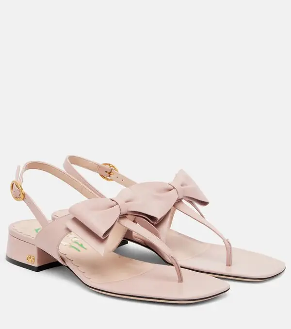 Valentino Garavani Bowow 25 Leather Thong Sandals - Pink
