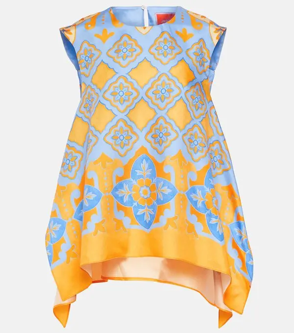 La DoubleJ San Carlo Printed Silk Twill Top - Blue