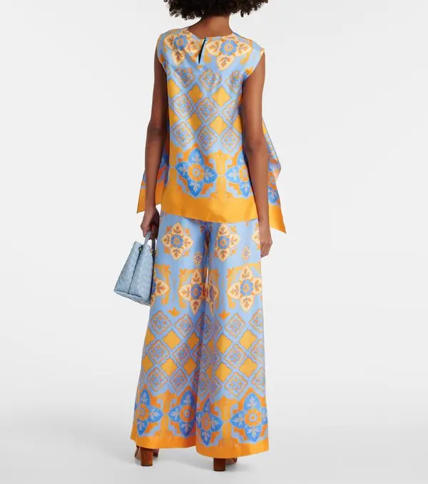 La DoubleJ San Carlo Printed Silk Twill Top - Blue